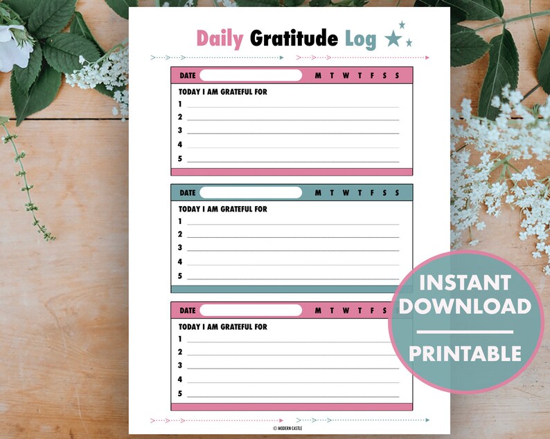Daily Gratitude Log, Gratitude Journal, Gratitude List, Gratitude ...