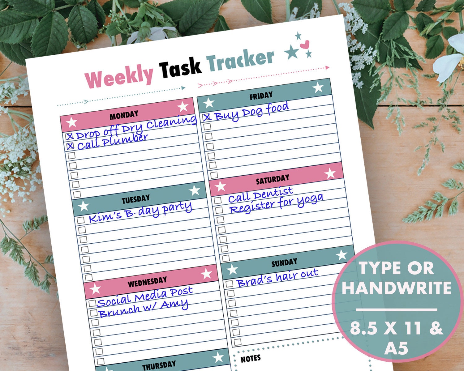 Weekly Task Tracker, Task Log, Weekly Checklist, Weekly Planner Log ...