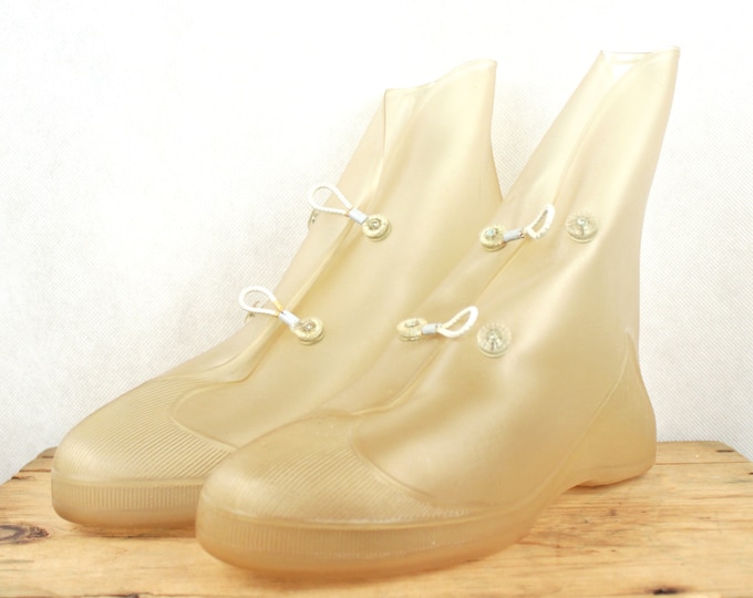 Rare Vintage 50s drizzle Boots Clear Rubber Booties Retro Transparent ...
