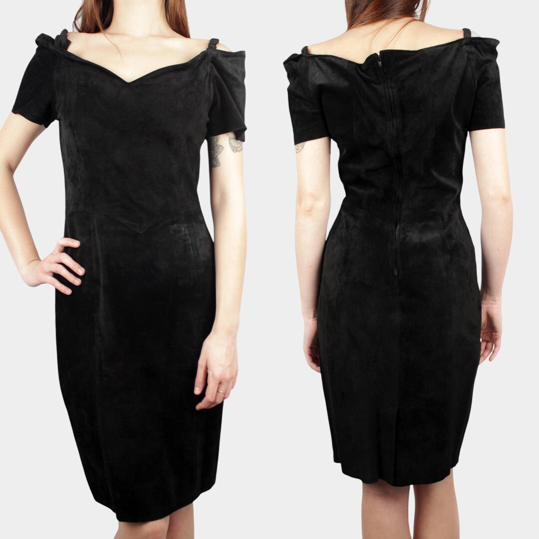 Vintage Firenze Suede off the Shoulder Little Black Dress // Retro ...