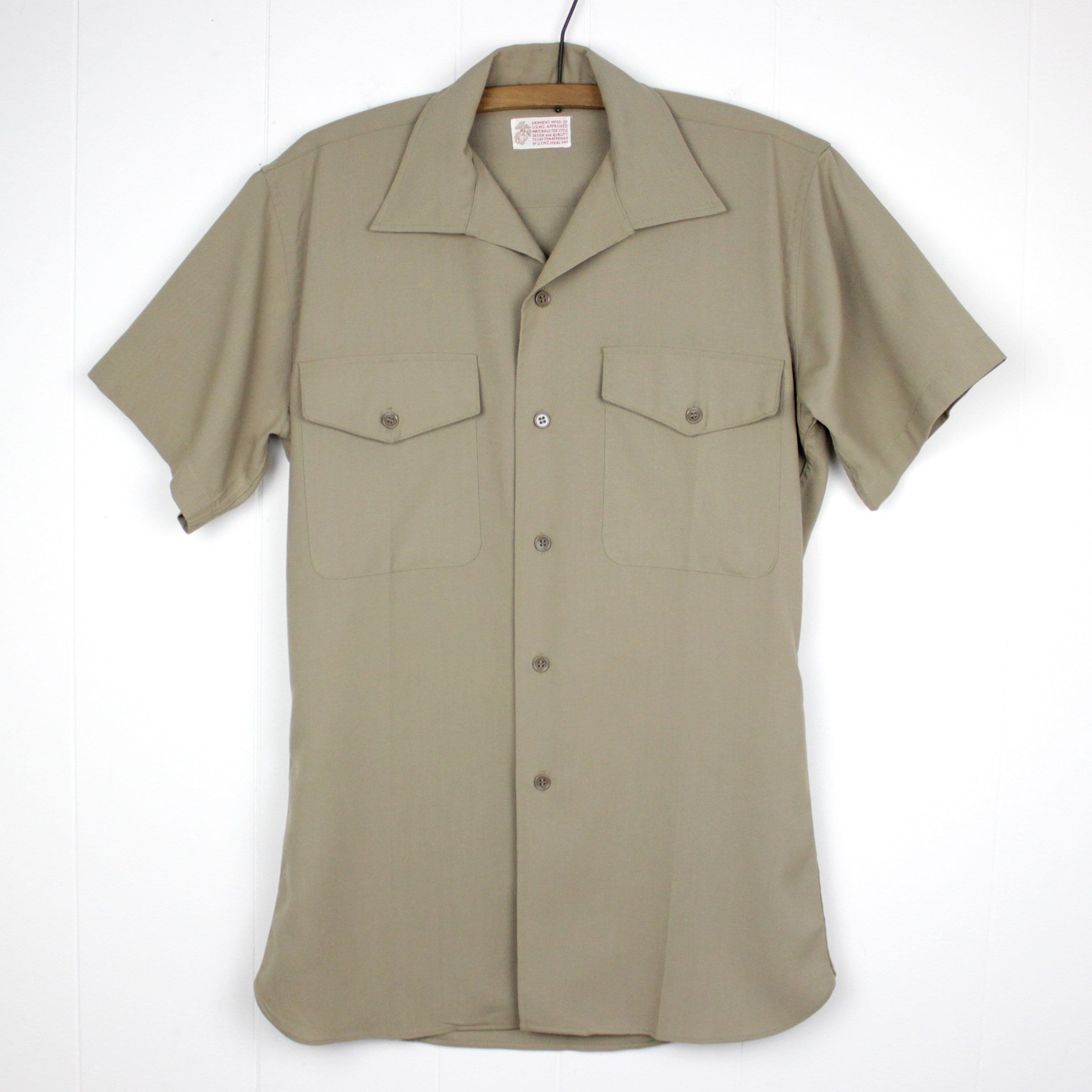 Vintage 70s Marine Corps Khaki Dress Shirt /// Retro Short Sleeve USMC ...