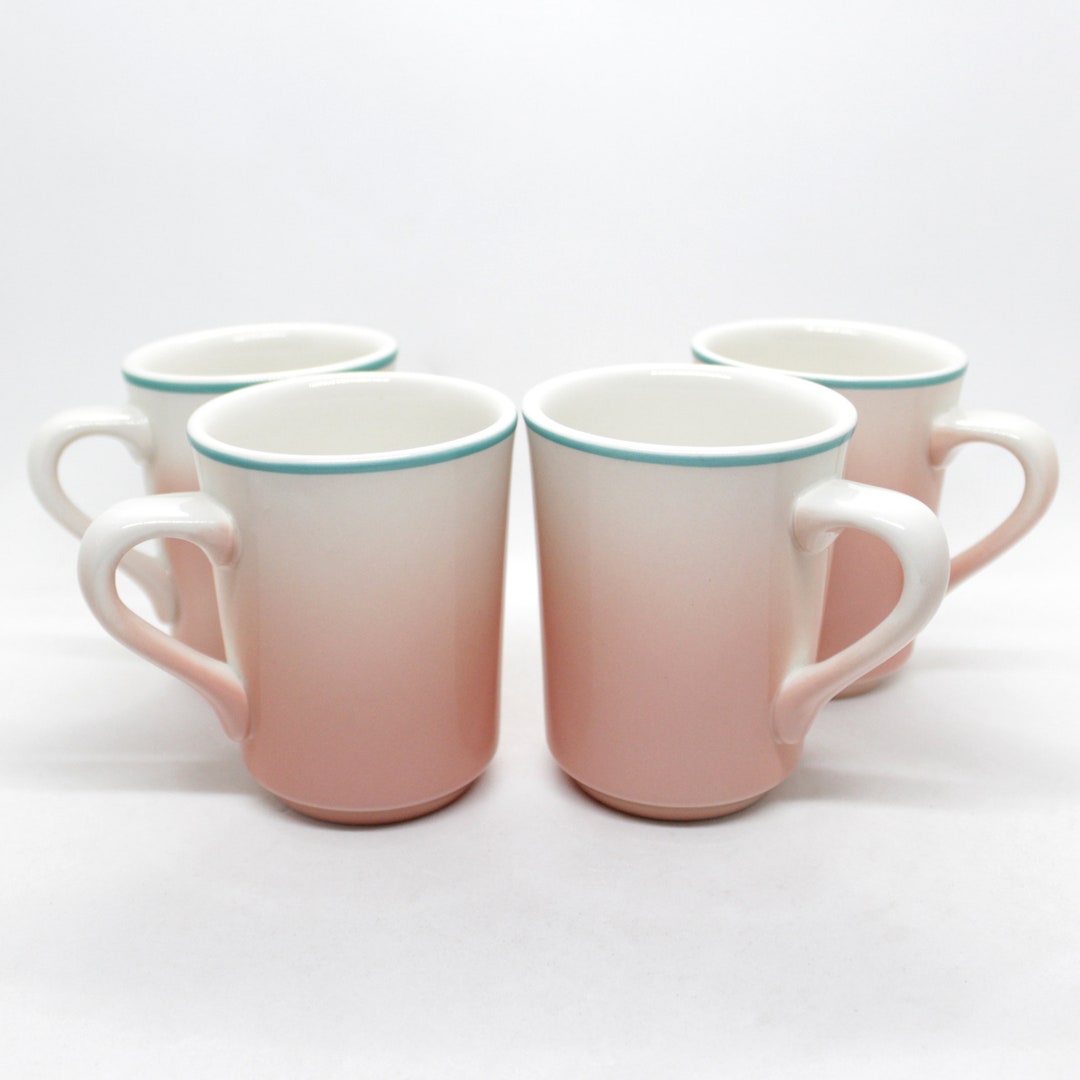 Vintage Set of 4 Pink Ceramic Mugs /// Retro 6oz Watermelon Candy ...