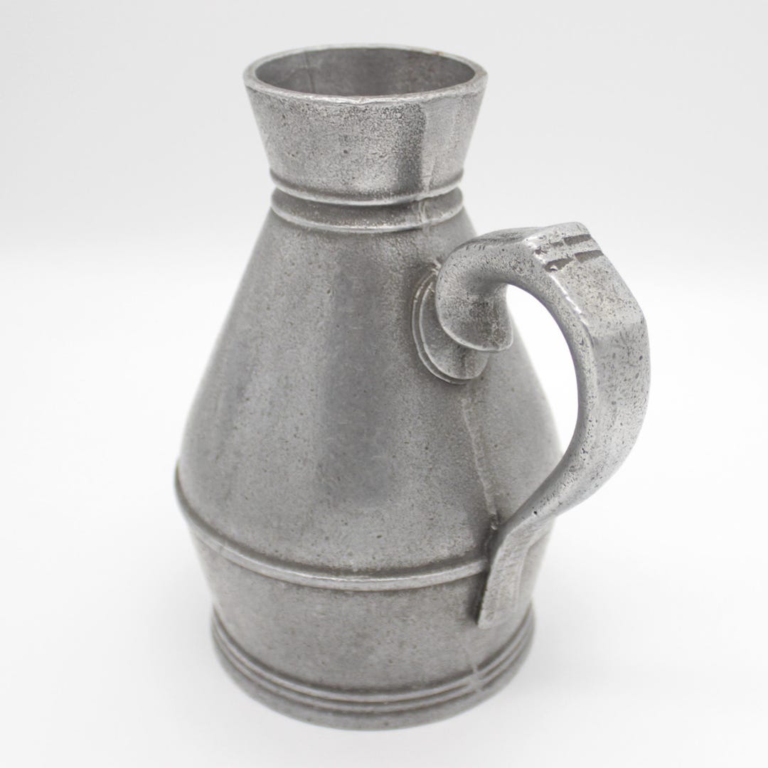 Vintage Pewter 36oz Colonial Style Pitcher // 7.5" Primitive Metal ...