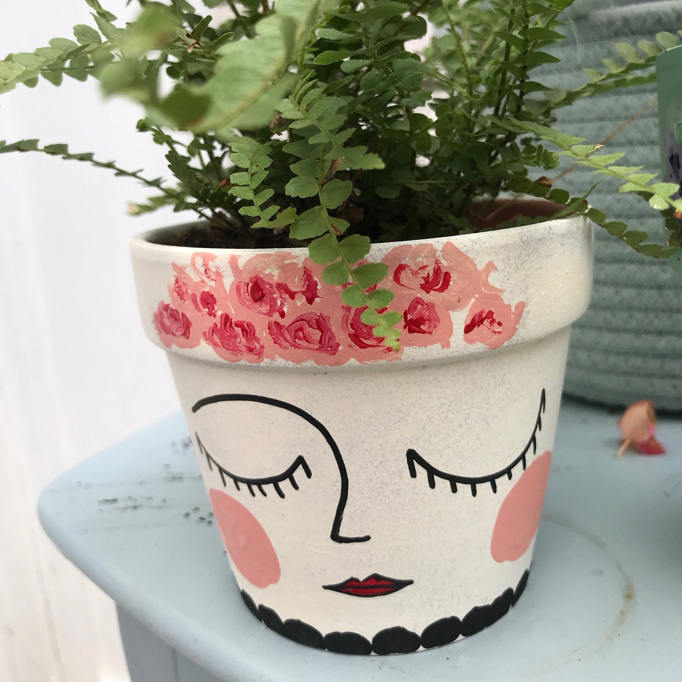 Hand Painted Face Pot - Etsy