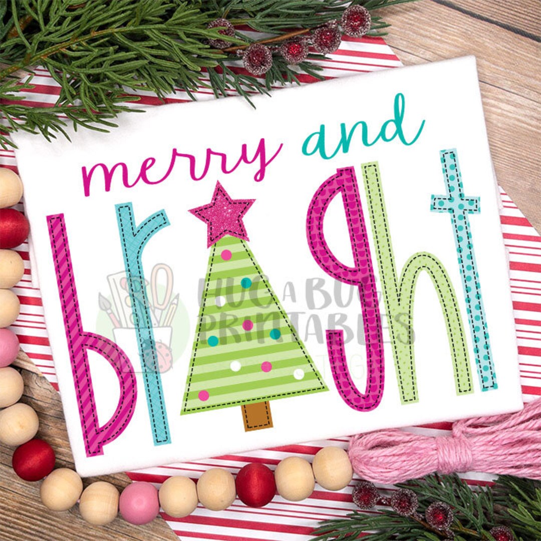 Tree Merry Bright Faux Applique Digital File JPG PNG - Etsy