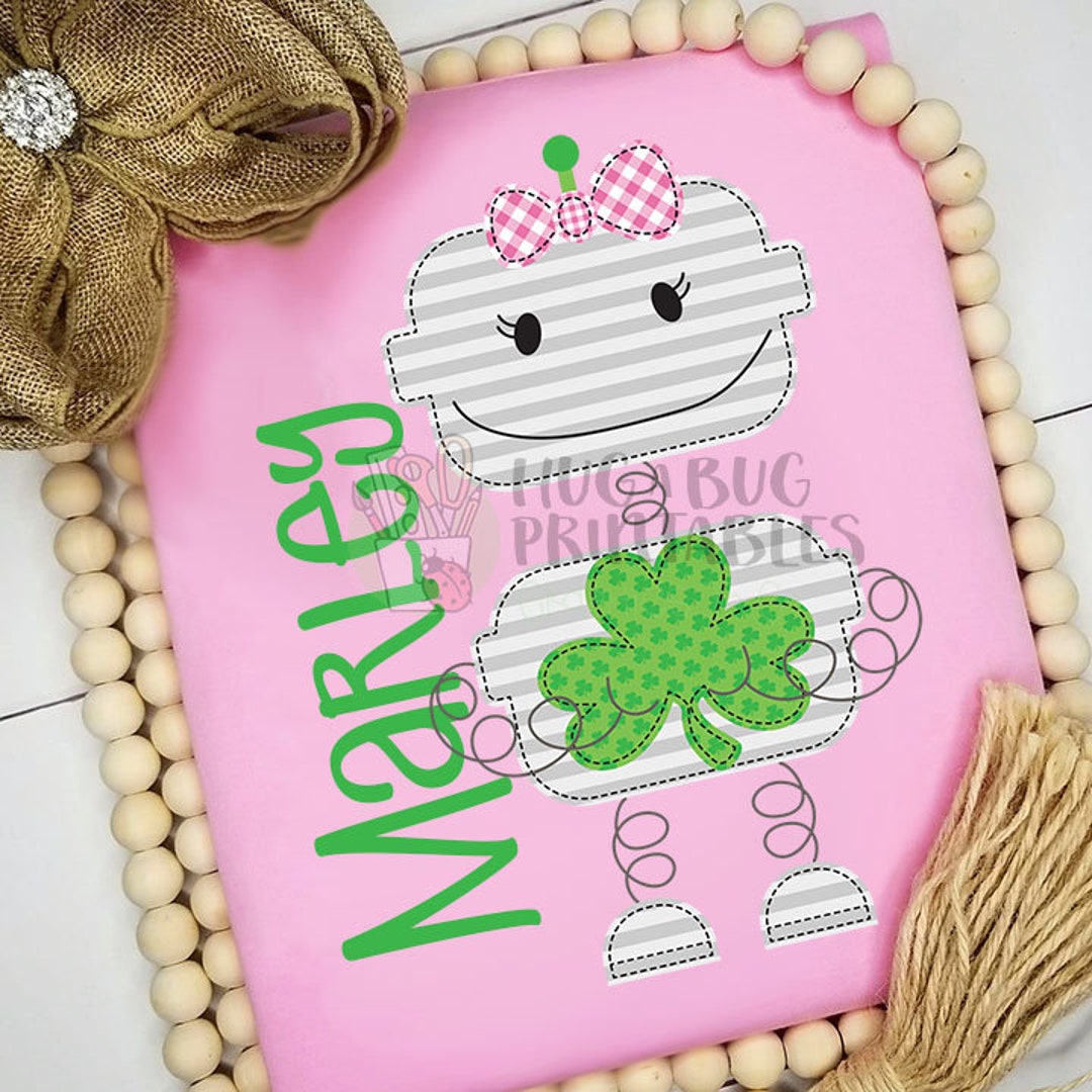 Robot Bow Shamrock Faux Applique Digital File JPG PNG - Etsy