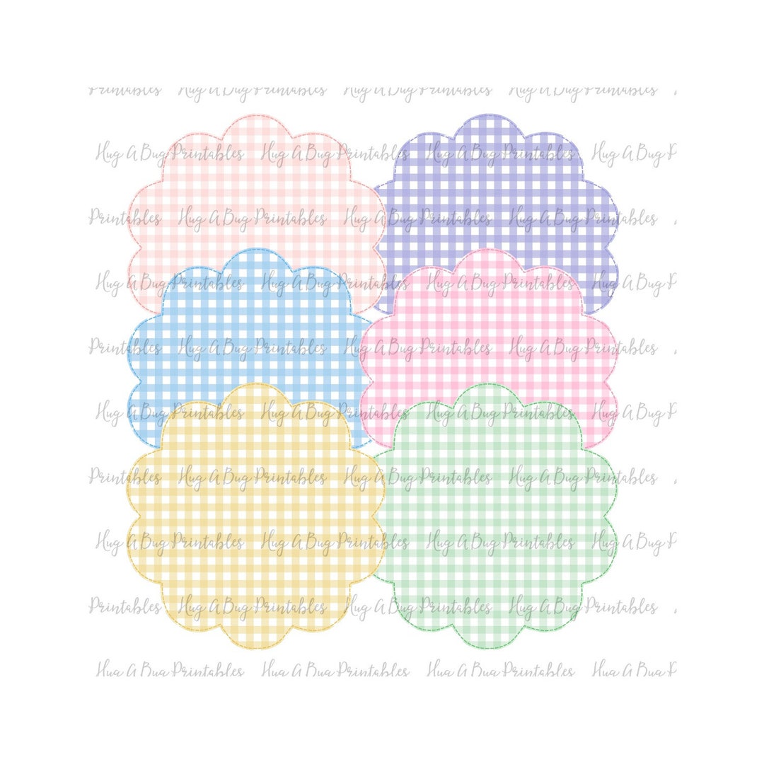 Pastel Gingham Scallop Faux Applique Background Clipart Artwork ...