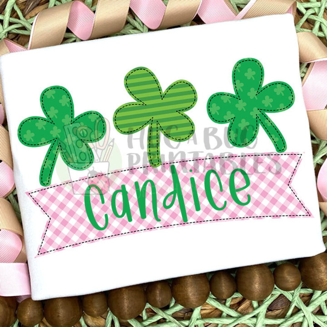 Clover Trio Banner Pink Faux Applique Digital File JPG PNG - Etsy