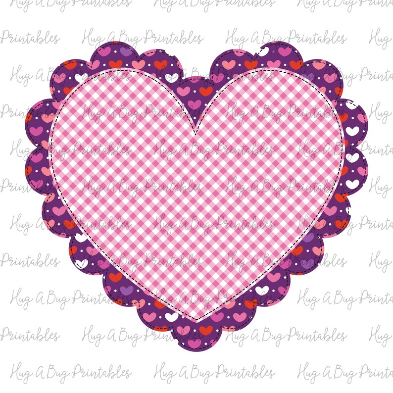 Frilly Heart Purple Pink Faux Applique Digital File JPG PNG - Etsy