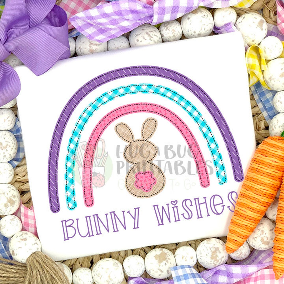 Simple Rainbow Bunny Pink Faux Applique Digital File JPG PNG - Etsy
