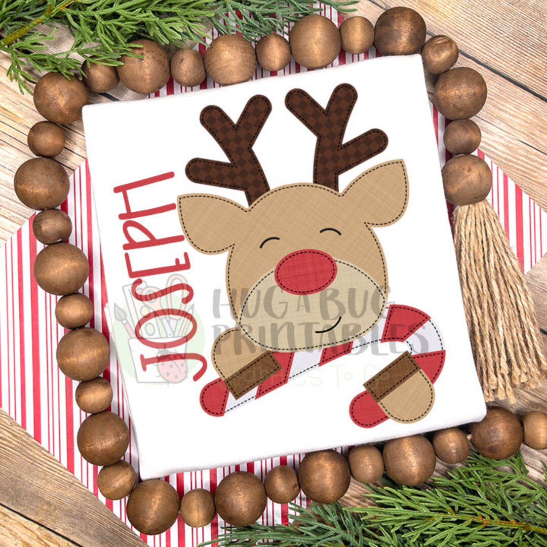 Deer Candy Cane Faux Applique Digital File JPG PNG - Etsy