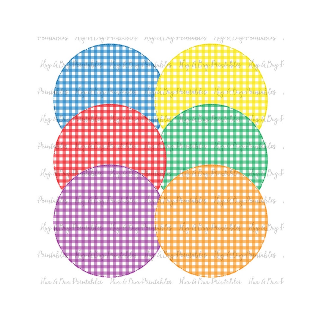 Primary Gingham Circle Faux Applique Background Clipart Artwork ...