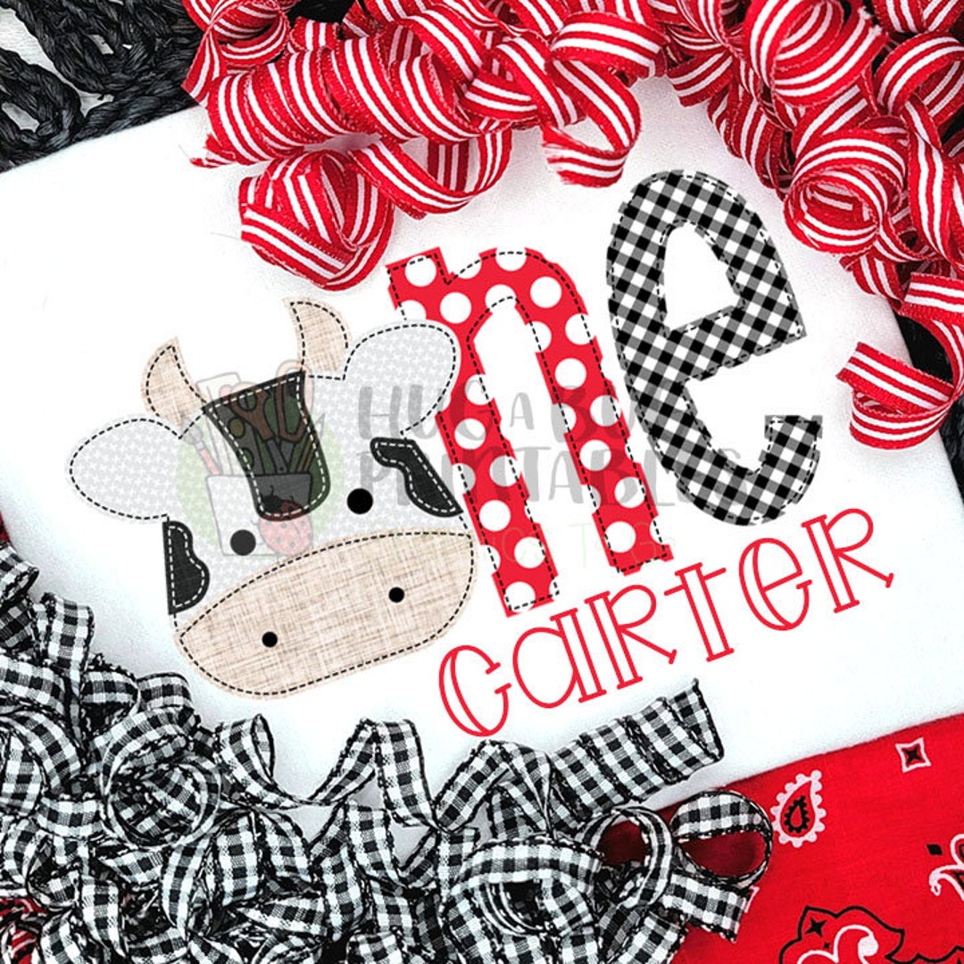 Cow One Faux Applique Digital File JPG PNG - Etsy