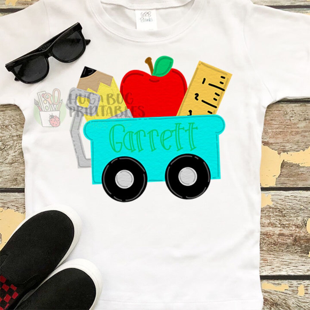 Wagon School Pencil Apple Ruler Clipart Artwork Transfer Sublimazione ...