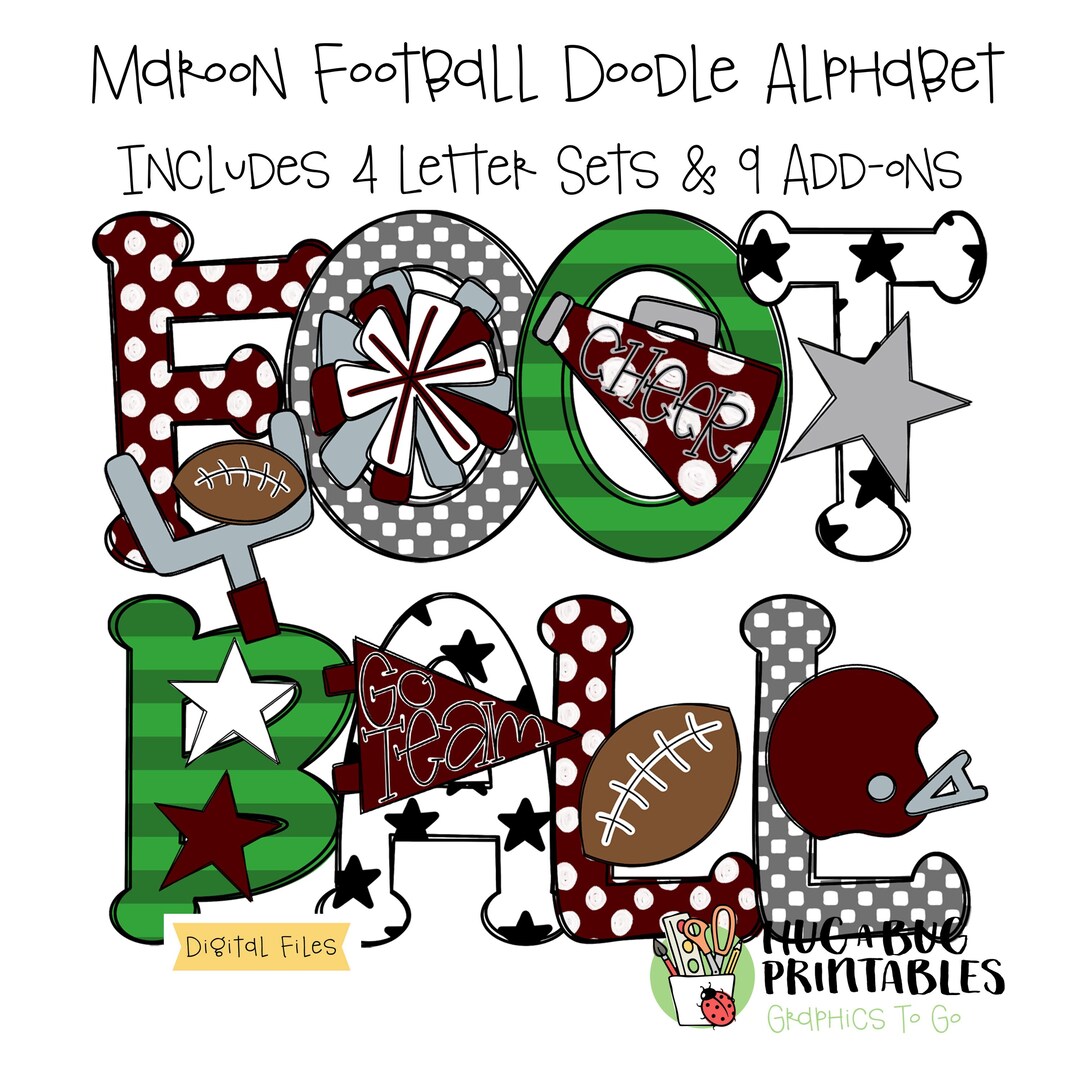 Maroon Football Cheer Doodle Alphabet Set PNG - Etsy