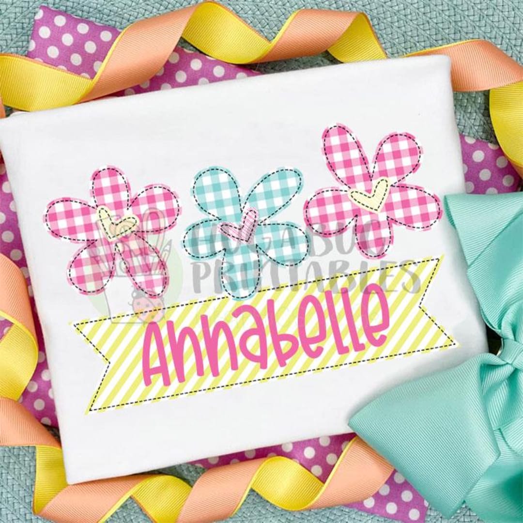 Heart Flowers Trio Banner Faux Applique Digital File JPG PNG - Etsy