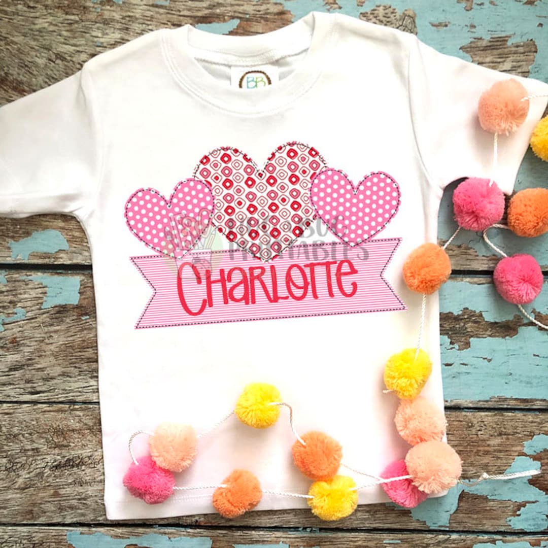 Heart Trio Banner Faux Applique Digital File JPG PNG - Etsy