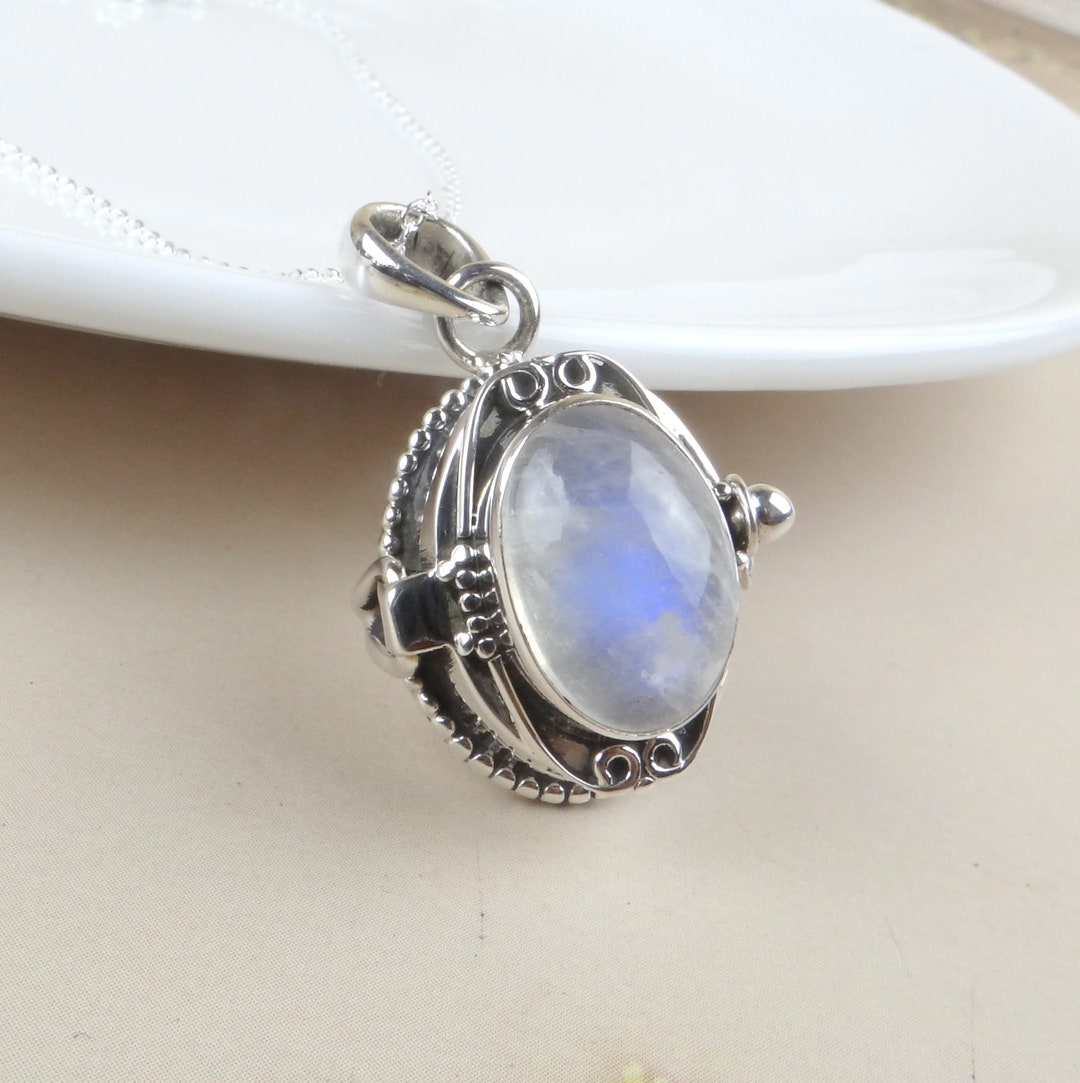 Rainbow Moonstone Poison Silver Pendant-boho Box Silver Pendant-poison ...