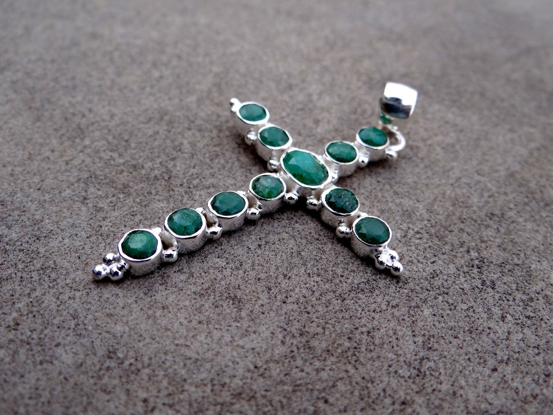 NATURAL Green Beryl Pendant, Cross Shape Pendant, Handmade Pendant, 925 ...