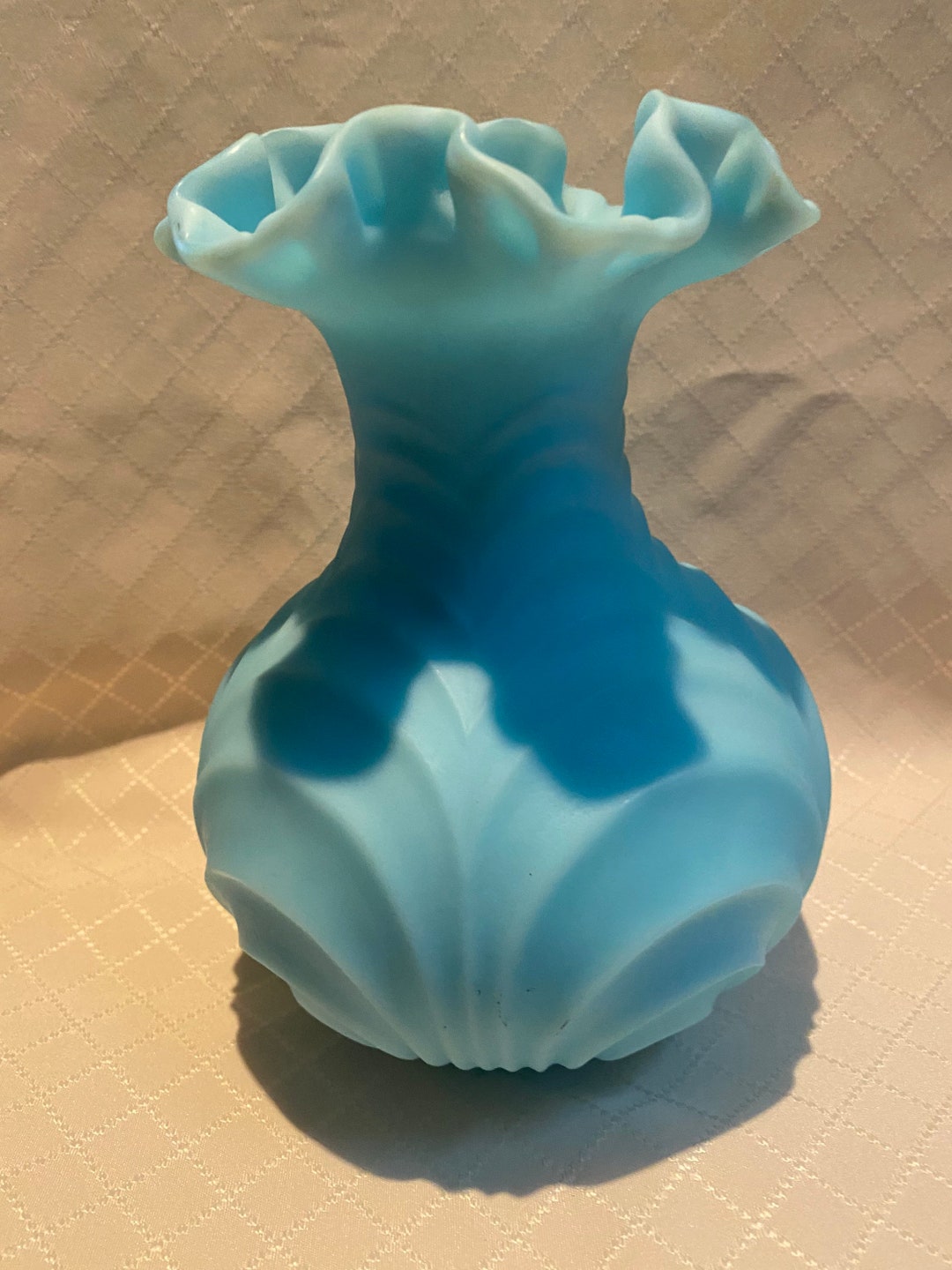 Fenton Satin Blue Drapery Ruffled Vase - Etsy UK