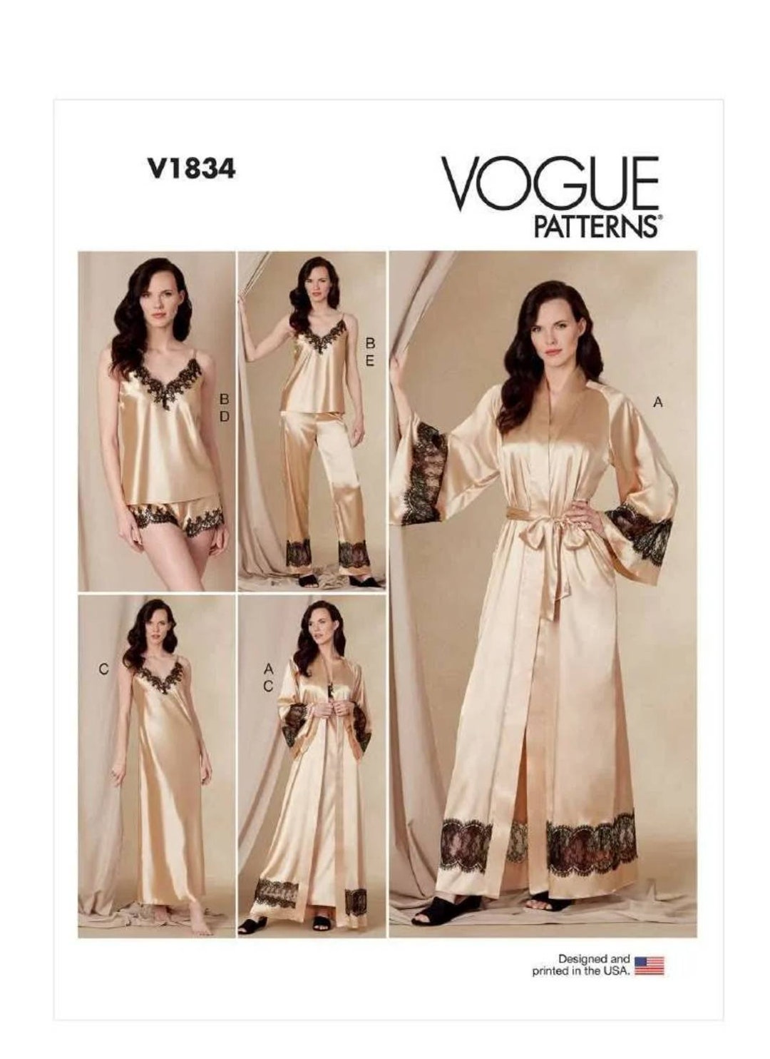 VOGUE PATTERNS Lingerie and Sleepwear Pattern 1834 Size 8-16 or 16-24 ...