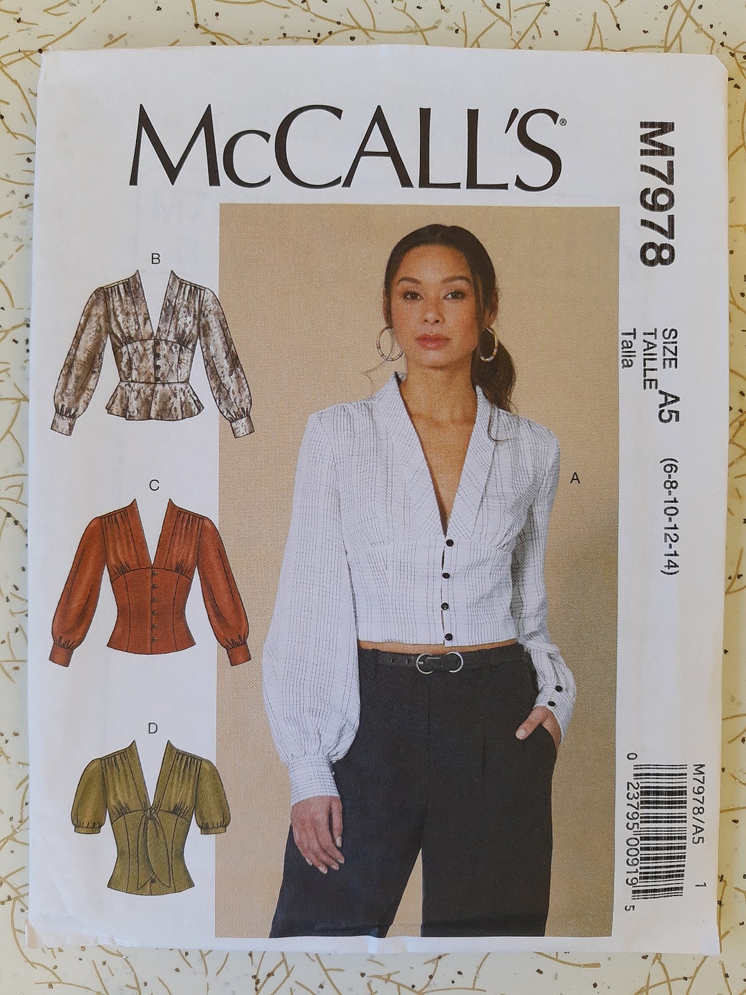 Mccalls Midriff Blouse Pattern 7978~ Flounce Tie Gathered Yoke and ...