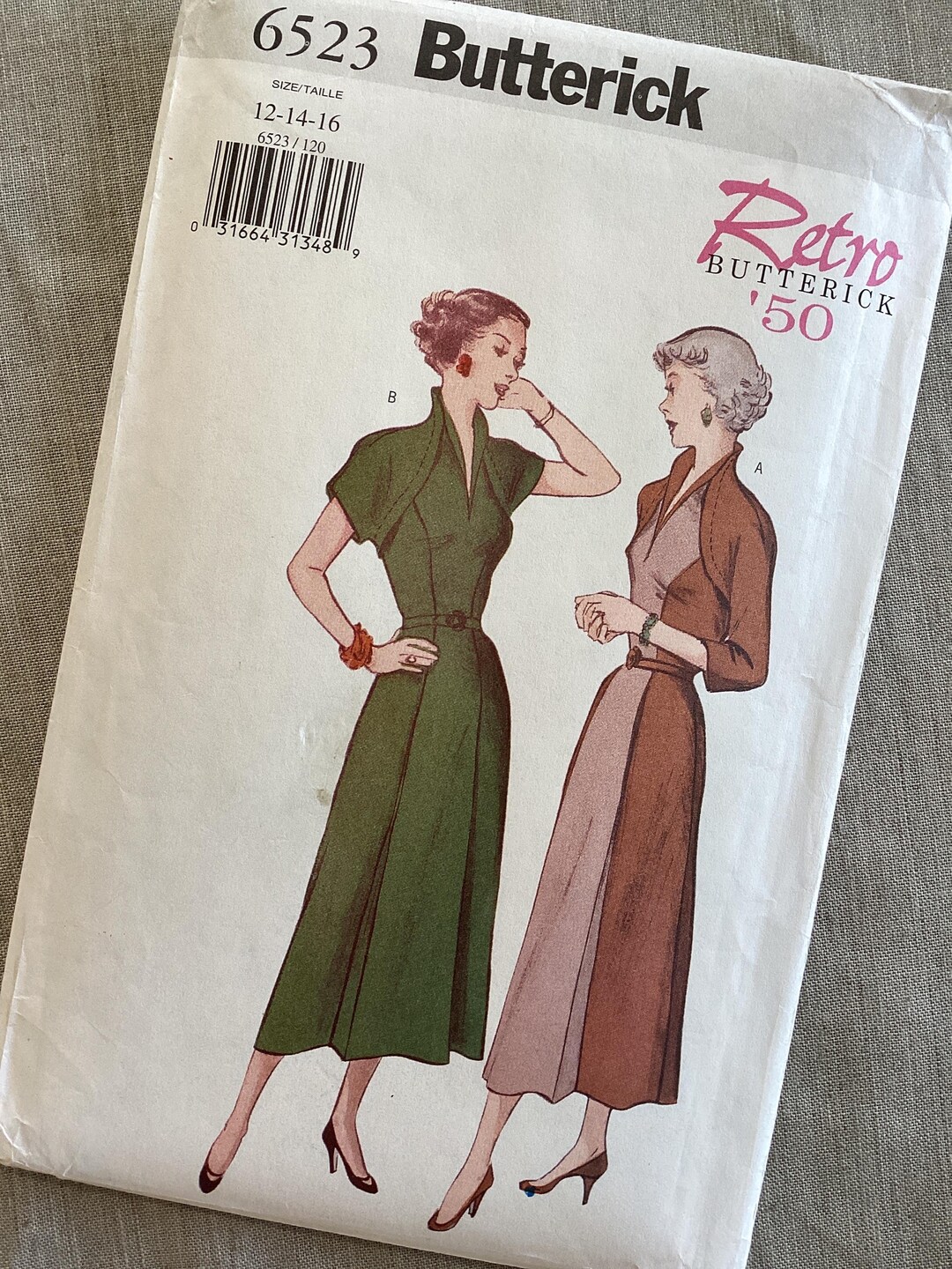 Butterick 40s 50s Dress Sewing Pattern 6523 - Factory Folded Size 12-16 ...