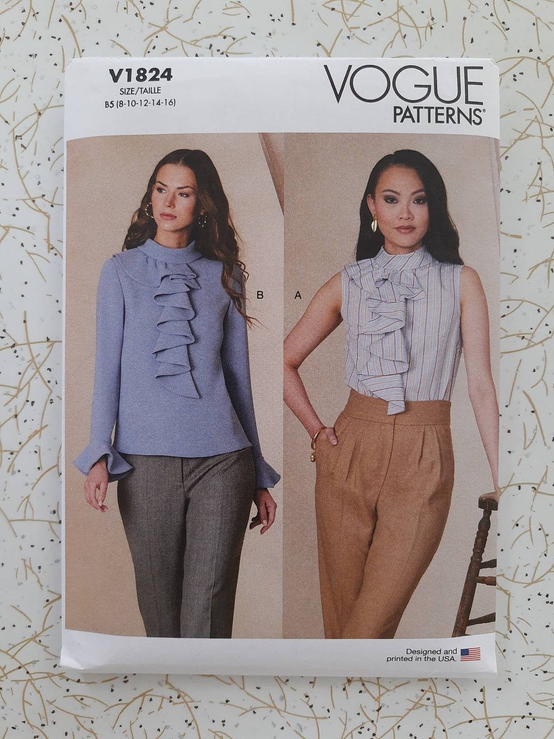 Vogue Blouse Pattern 1824 ~ New Release ~ Ruffle or Jabot Front ~ Size ...