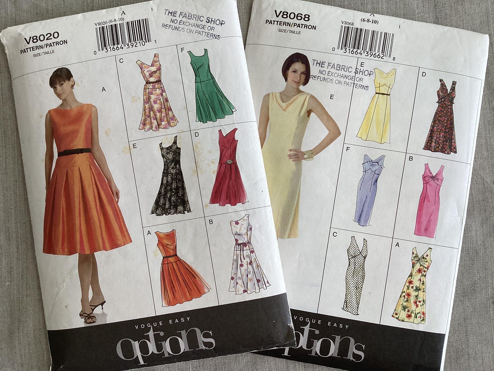 VOGUE PATTERNS Easy Options Dresses in 6 Styles - 8020 + 8068 Size 6-8 ...