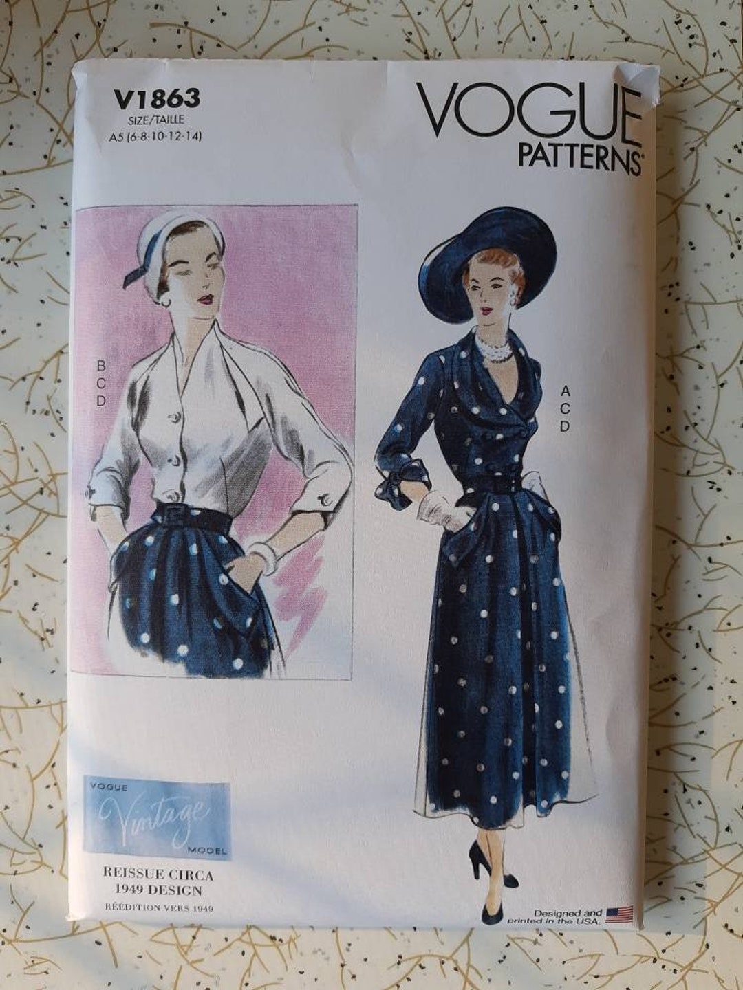 1940s Vogue 1863 Sewing Pattern: Dress or Blouse & Skirt (size 6-14 or ...