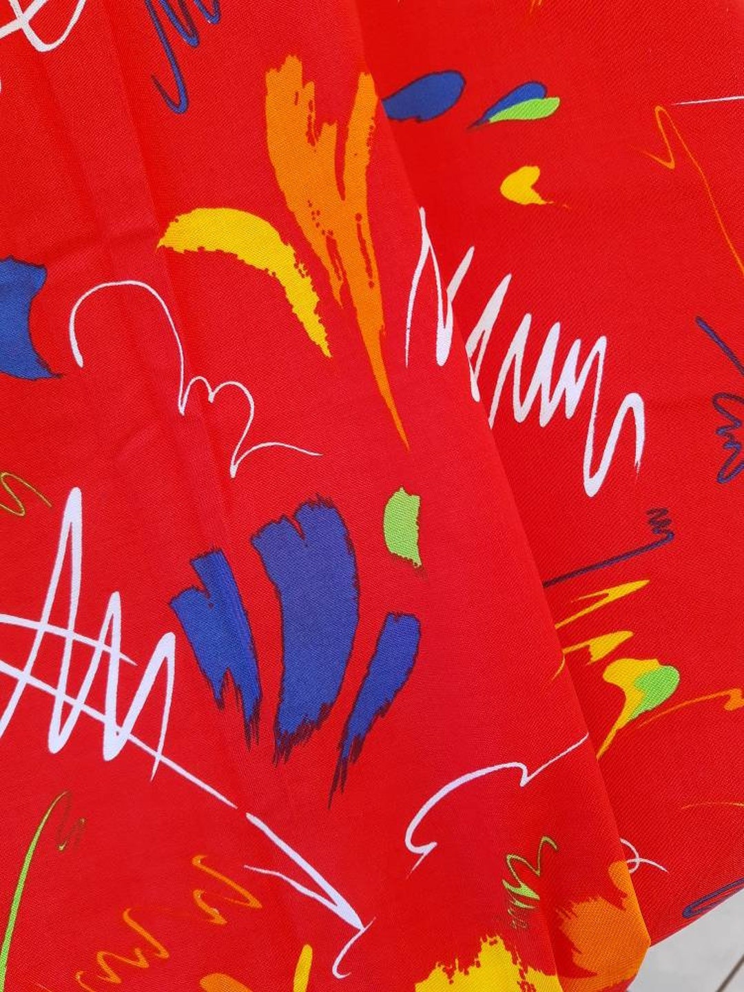 1980s Abstract Cotton Fabric Vintage Retro Abstract Expressionist Print ...