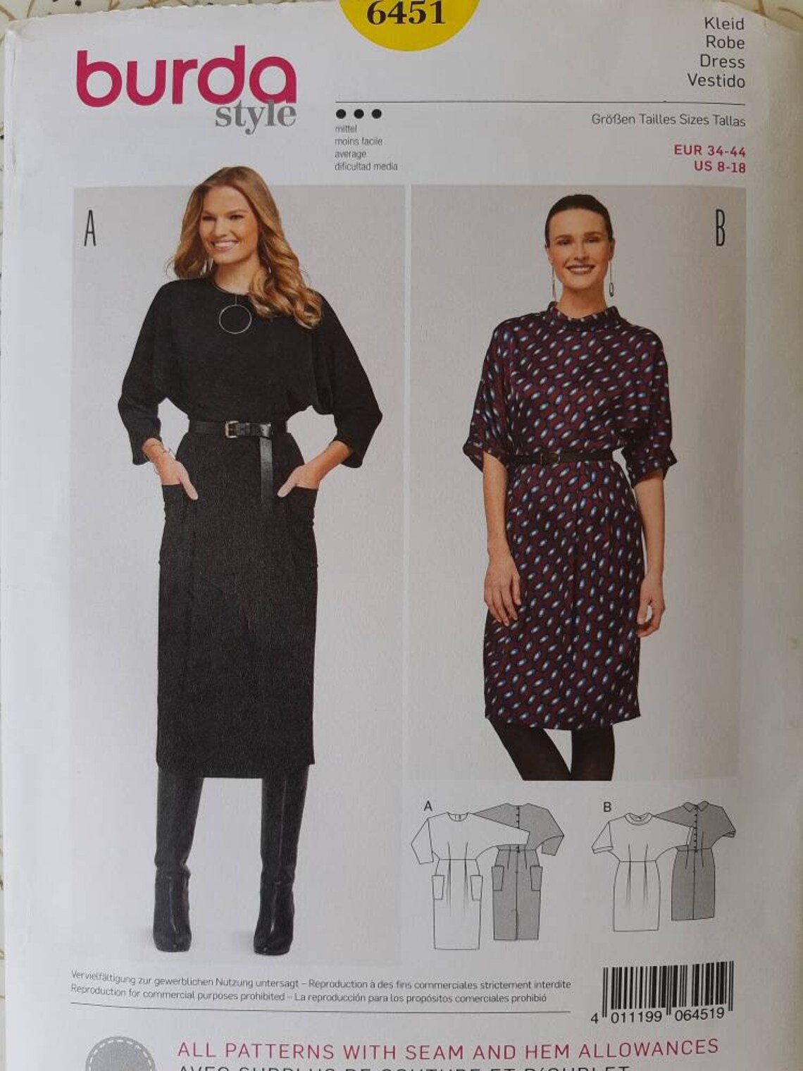 Burda Style Pattern 6451 New Season Casual Batwing Dress All - Etsy