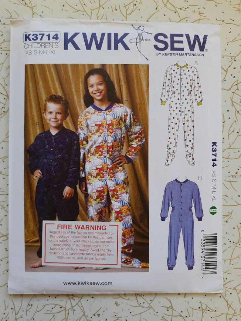 Kwik Sew Kids Sleepsuit Onesie All-in-one Pattern 3714 ~ Multi-sized ...