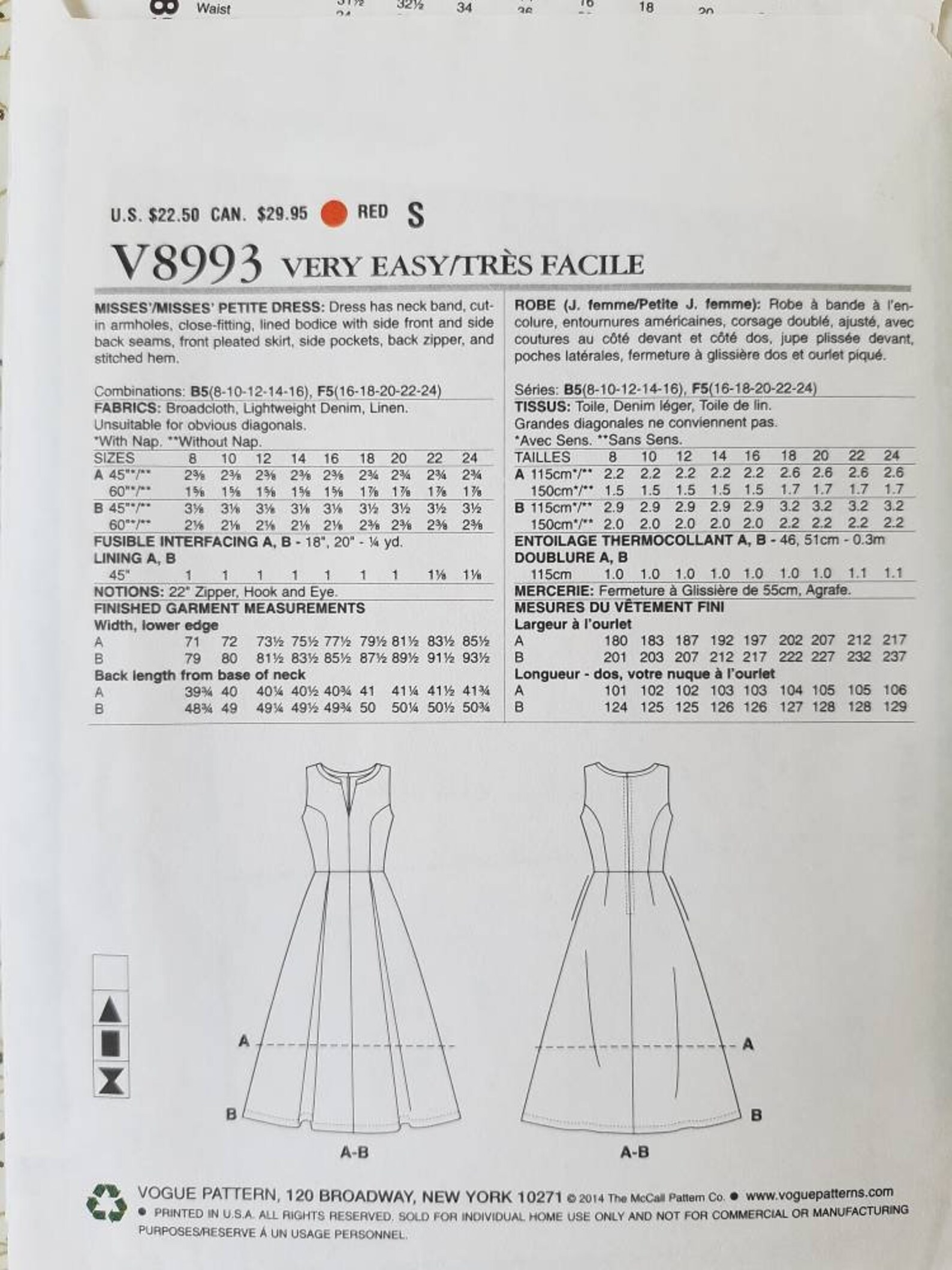 Very Easy Vogue Pattern 8993 Notch Neck Fit and Flare Dress | Etsy