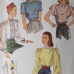 Vintage 1940s Blouse Pattern~ Simplicity 8736 Size 6-14 or 16-24 - Etsy