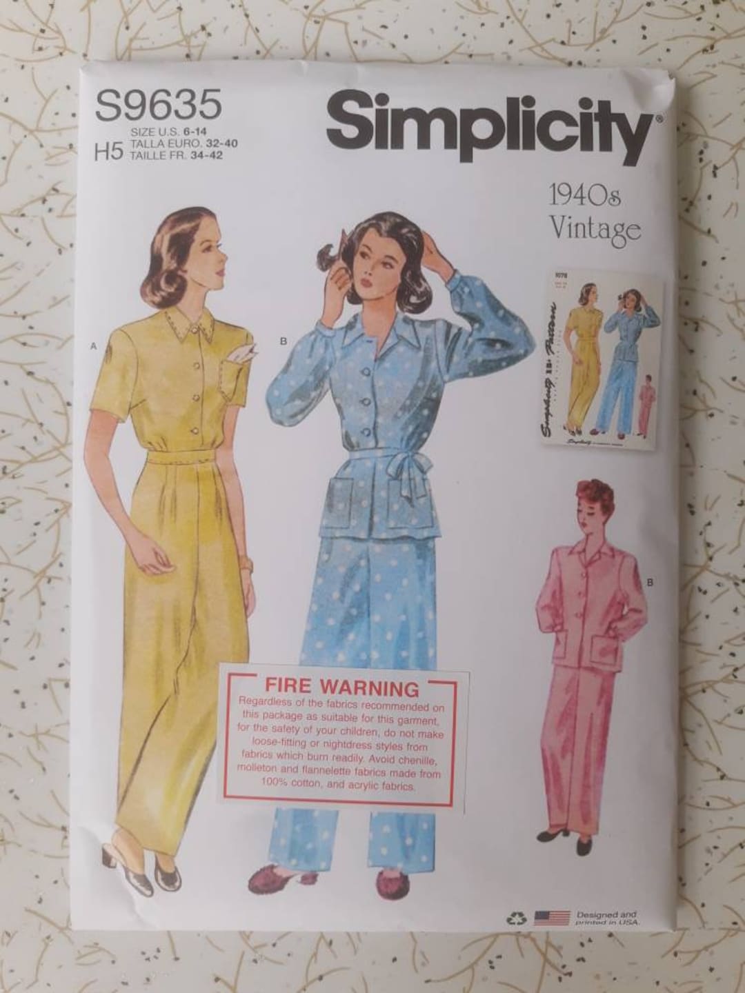 1940s Loungewear Pattern ~ Top and Pants ~ Simplicity 9635 Size 6-14 or ...