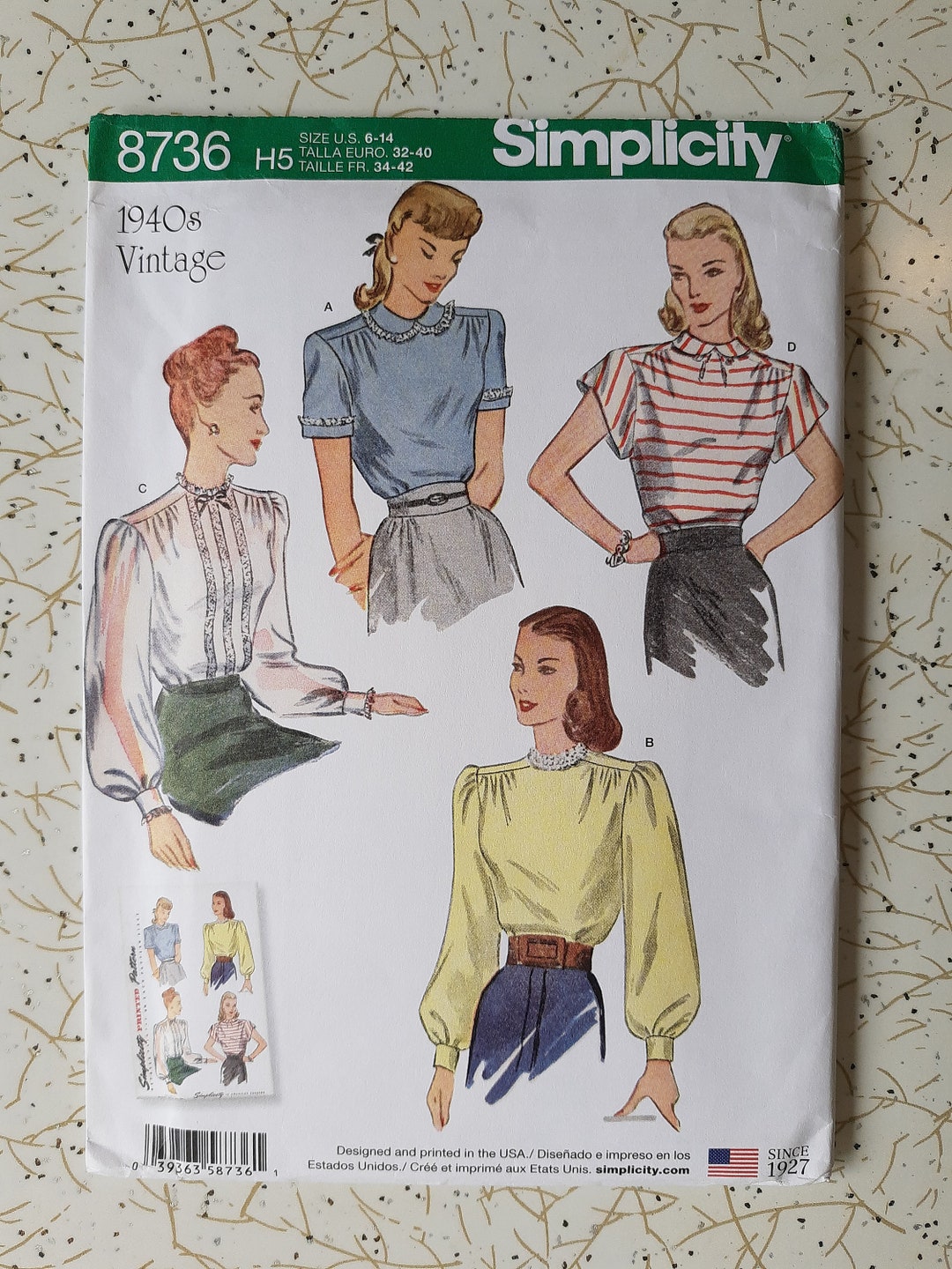Vintage 1940s Blouse Pattern~ Simplicity 8736 Size 6-14 or 16-24 - Etsy