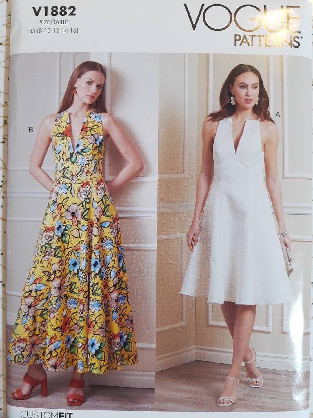 Vogue V Neck Dress Pattern With Custom Cup Sizes ~ Sundress Maxi or ...