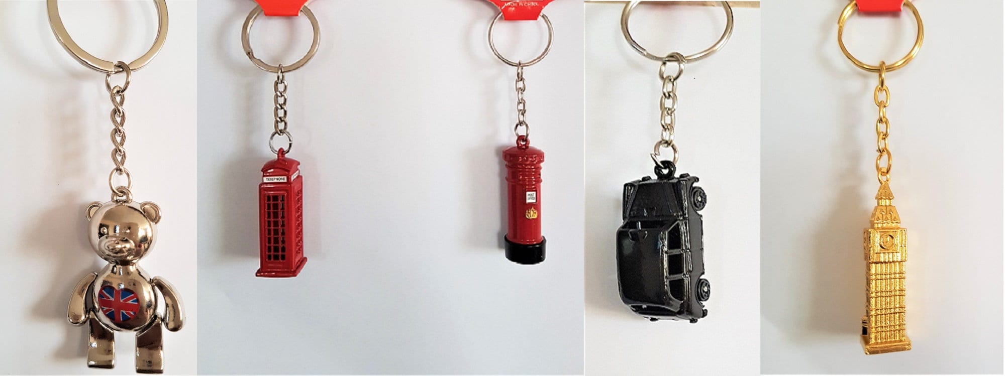 British Miniature London Big Ben Black Cab Red Post Box Key Ring ...