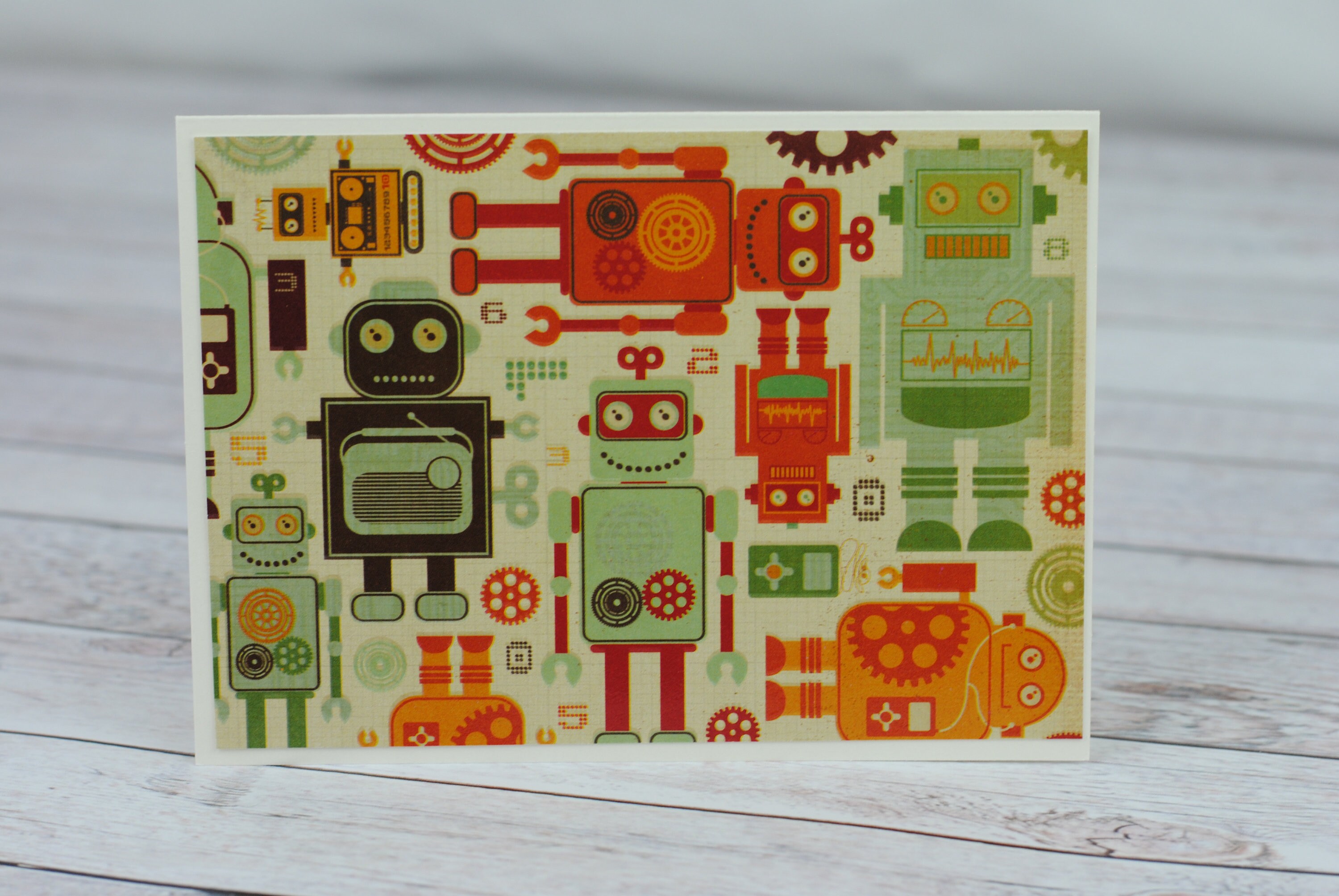 Set of Six Robot/space Theme Birthday / Note / Greeting Card With Cream ...