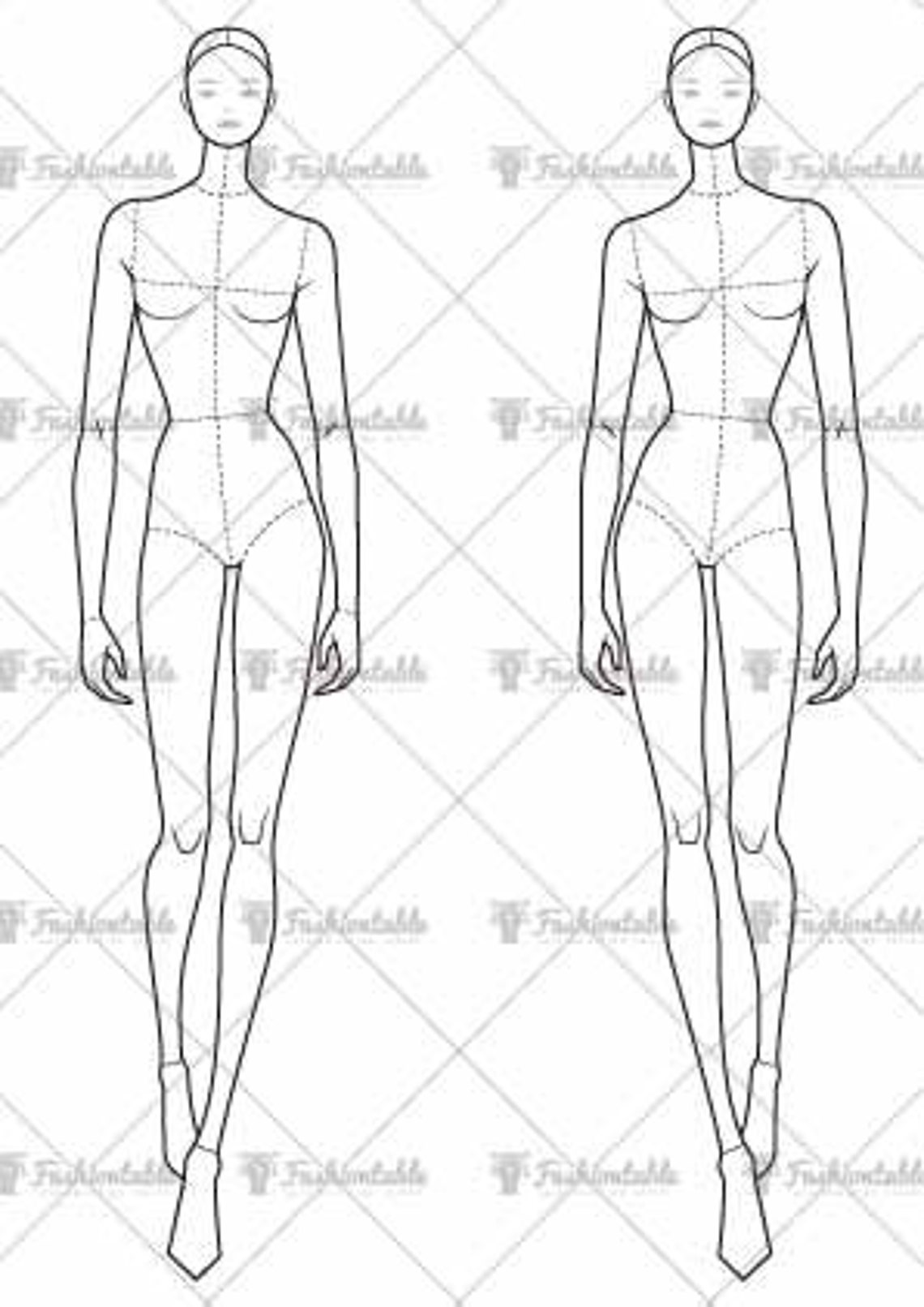 Female Fashion Croquis Template SET 14 Poses - Etsy