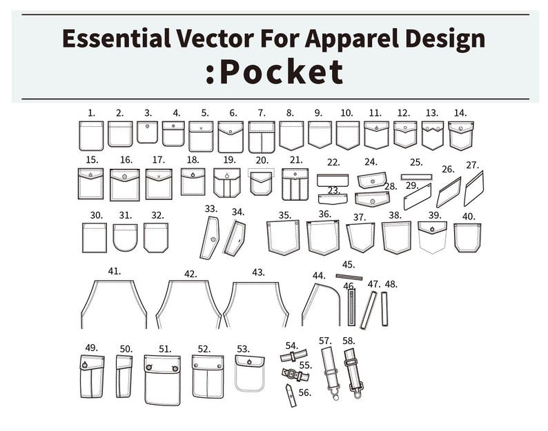 58 Pocket Vector Templates for Fashion Design in Adobe Illustrator - Etsy