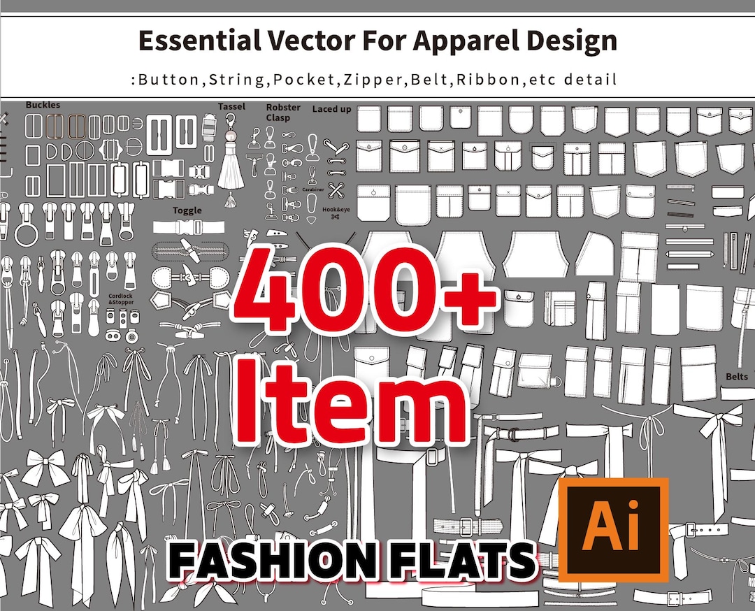 Essential Fashion Design Vector Set 400 Items for Apparel in Adobe ...