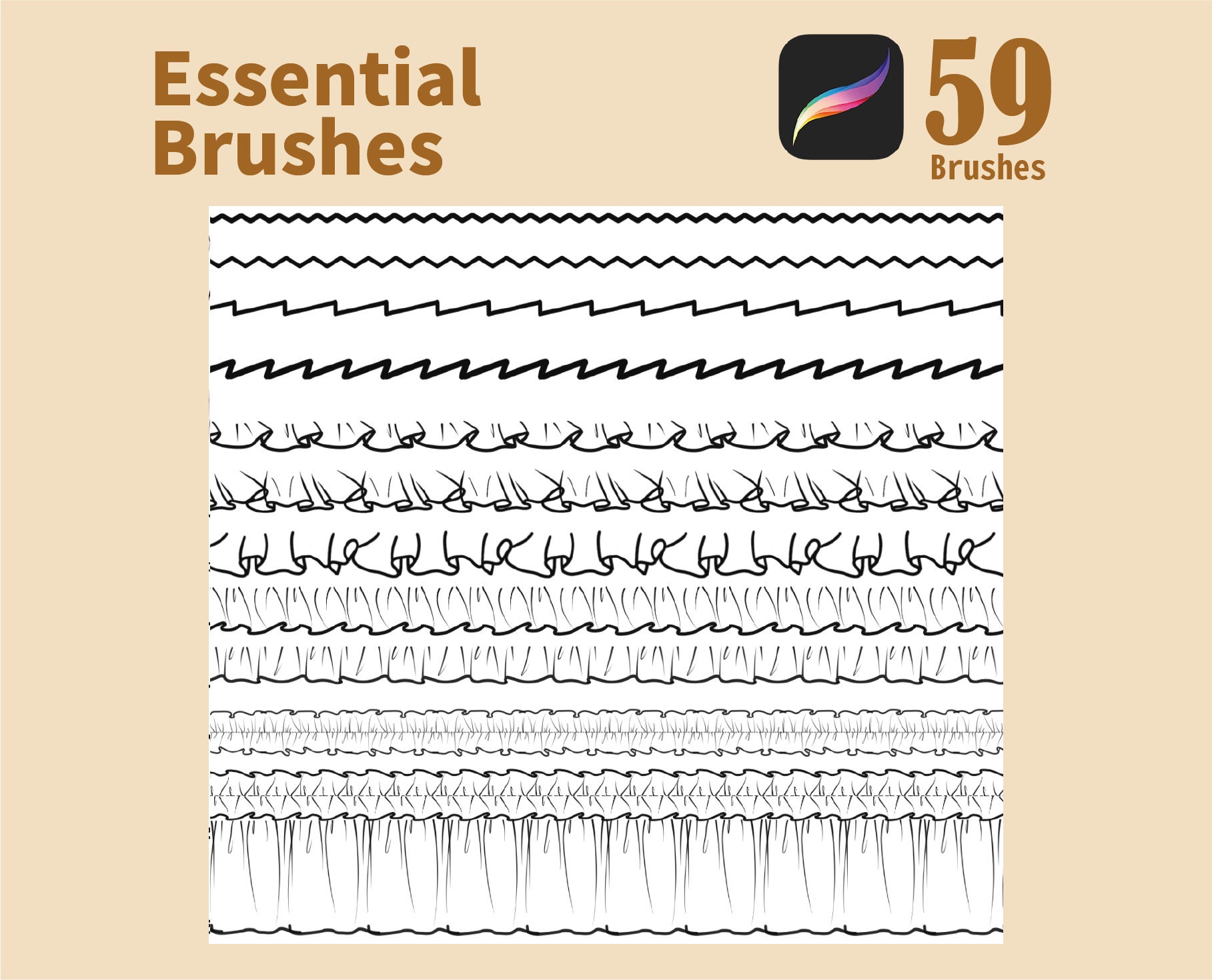 PROCREATE 59 Brushes, Essential Procreate Brush for Fashion Flat Sketches (pleats, Gather ...