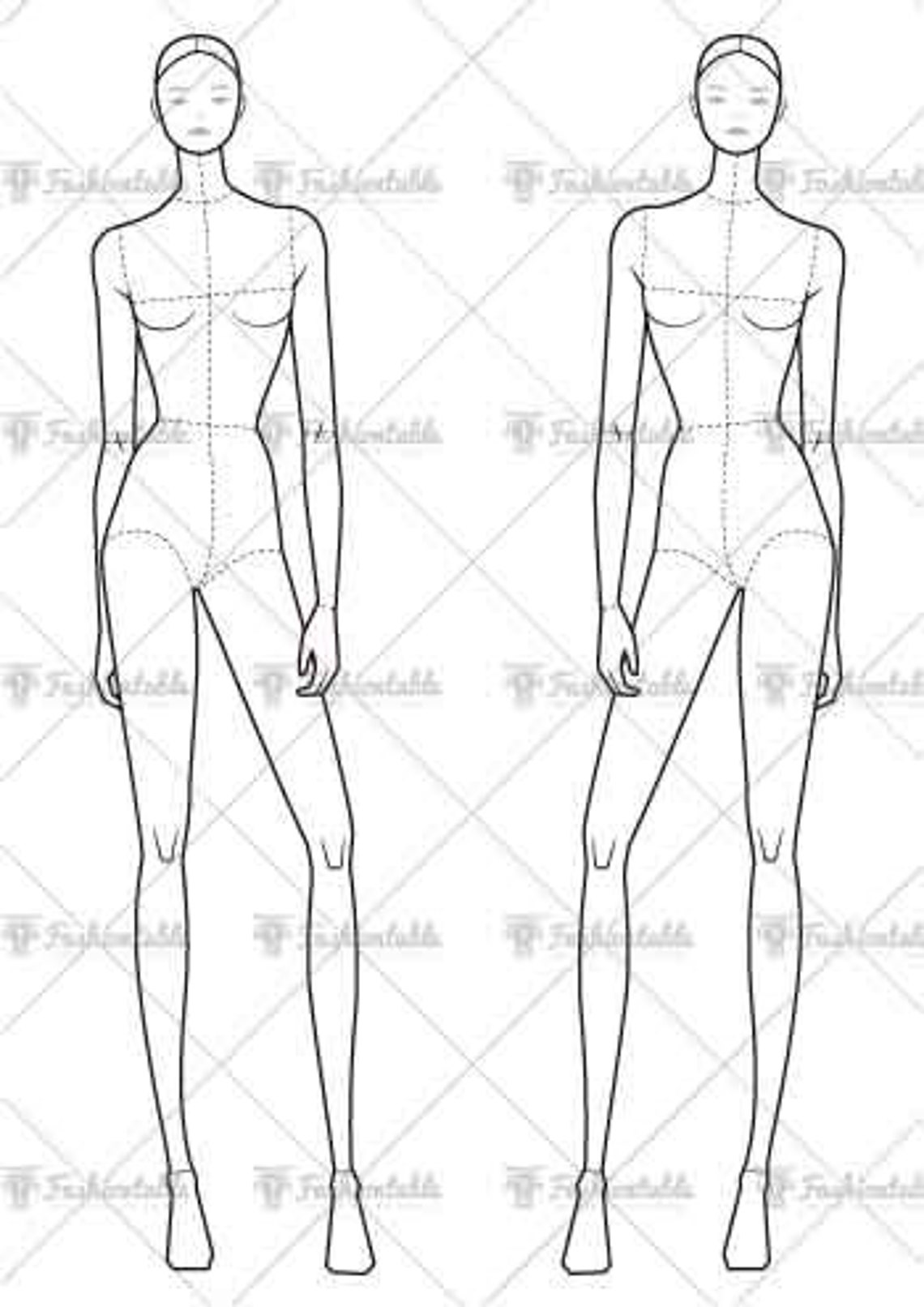 Female Fashion Croquis Template 10 Head, 8 Pose - Etsy