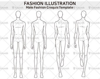 8 Male Fashion Figures Front, Back, Side Printable/downloadable Croquis ...