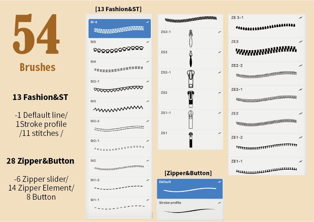 PROCREATE 54 Brushes, Essential Brush for Fashion Flat Sketches ...