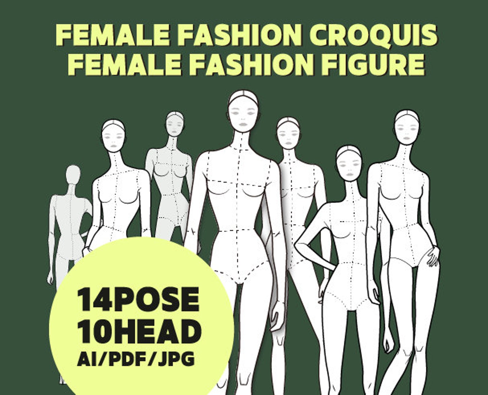 Female Fashion Croquis Template SET 14 Poses - Etsy