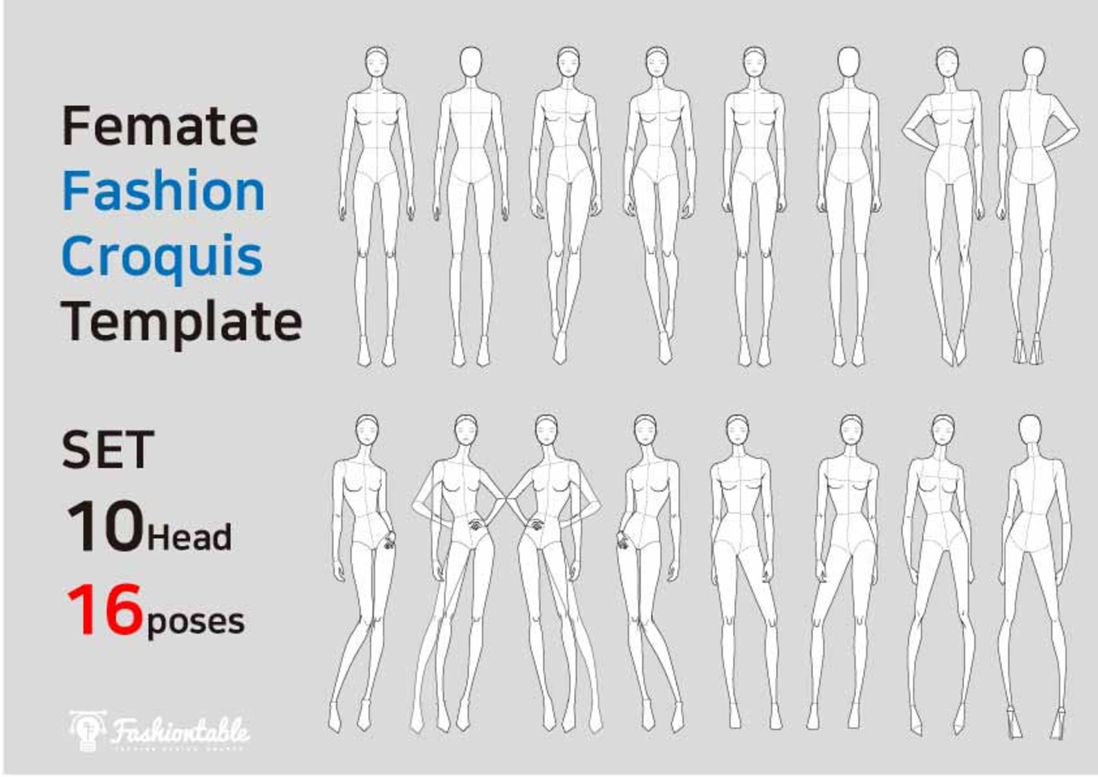 Female Fashion Croquis Template SET 14 Poses - Etsy