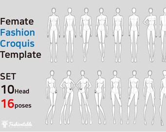 Female Fashion Croquis Template SET 14 Poses - Etsy